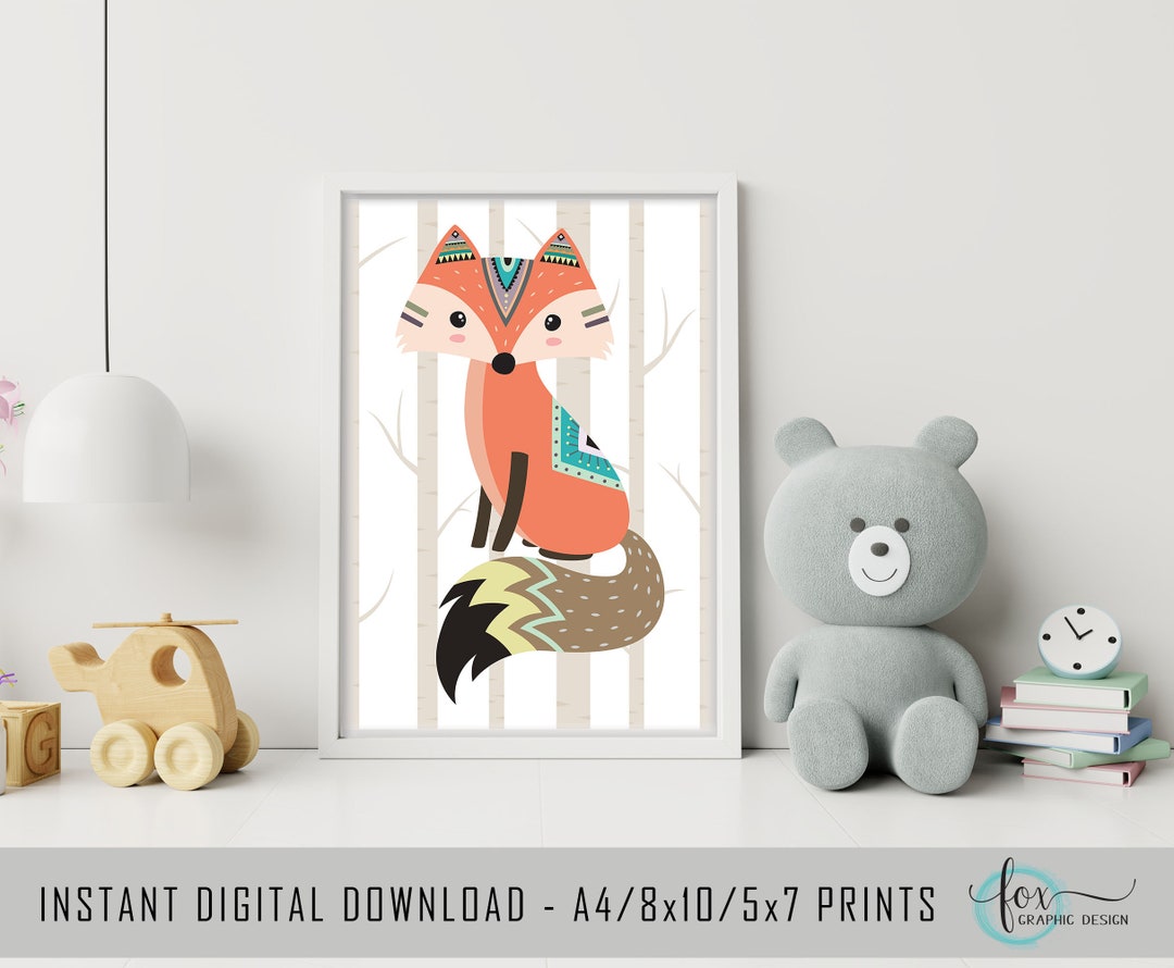 Woodland Tribal Animals, Woodland Animals Print, Tribal Nursery Wall ...