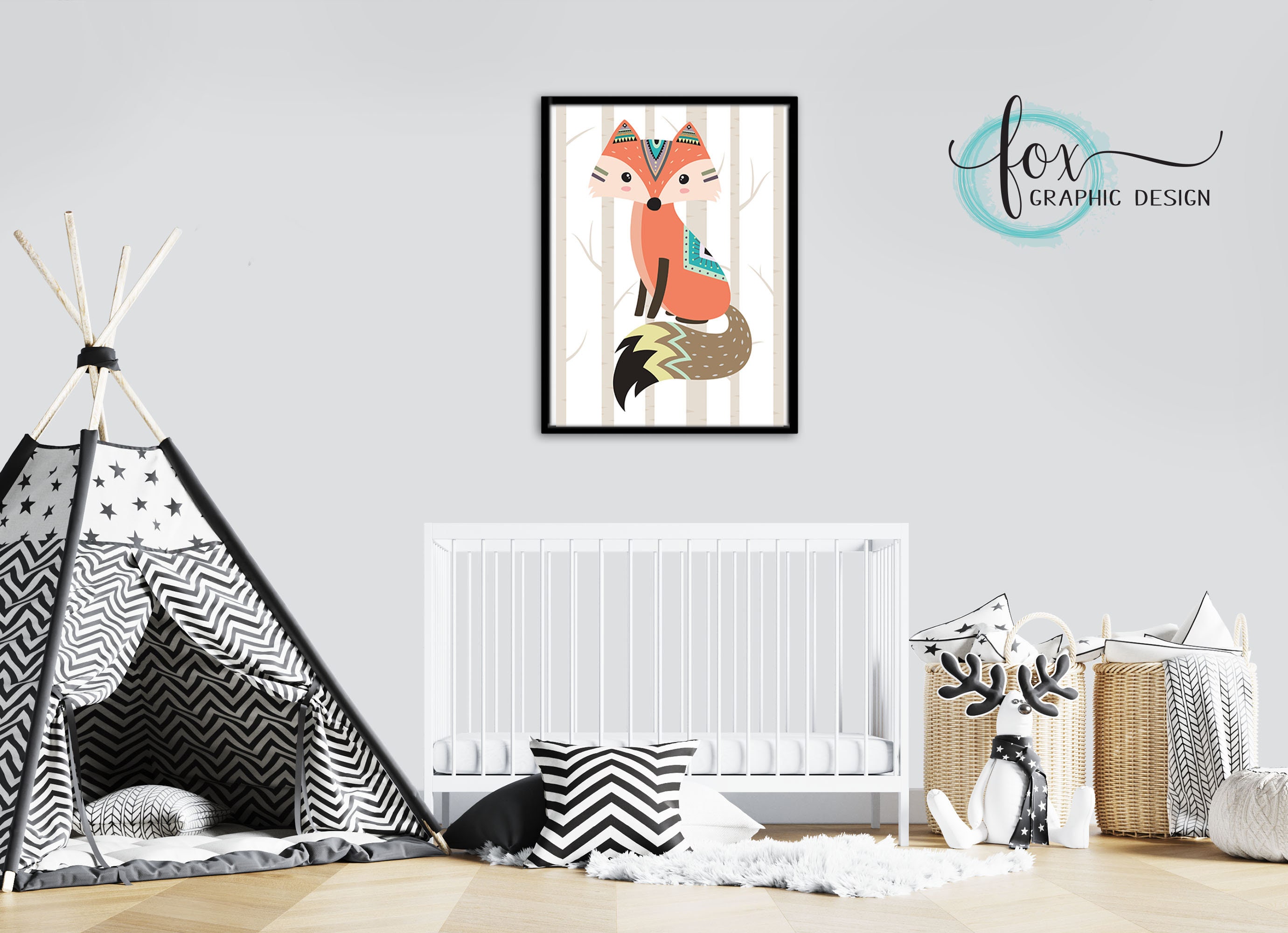 Woodland Tribal Animals, Woodland Animals Print, Tribal Nursery Wall ...