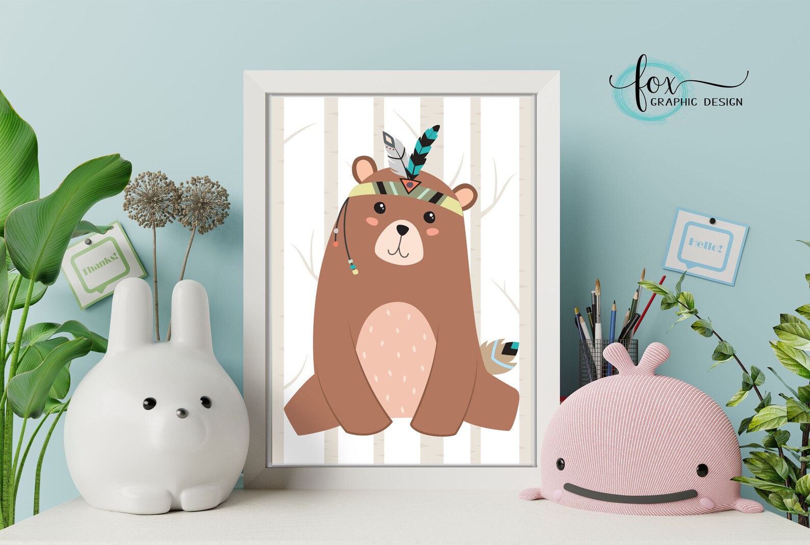 Woodland Tribal Animals, Woodland Animals Print, Tribal Nursery Wall ...