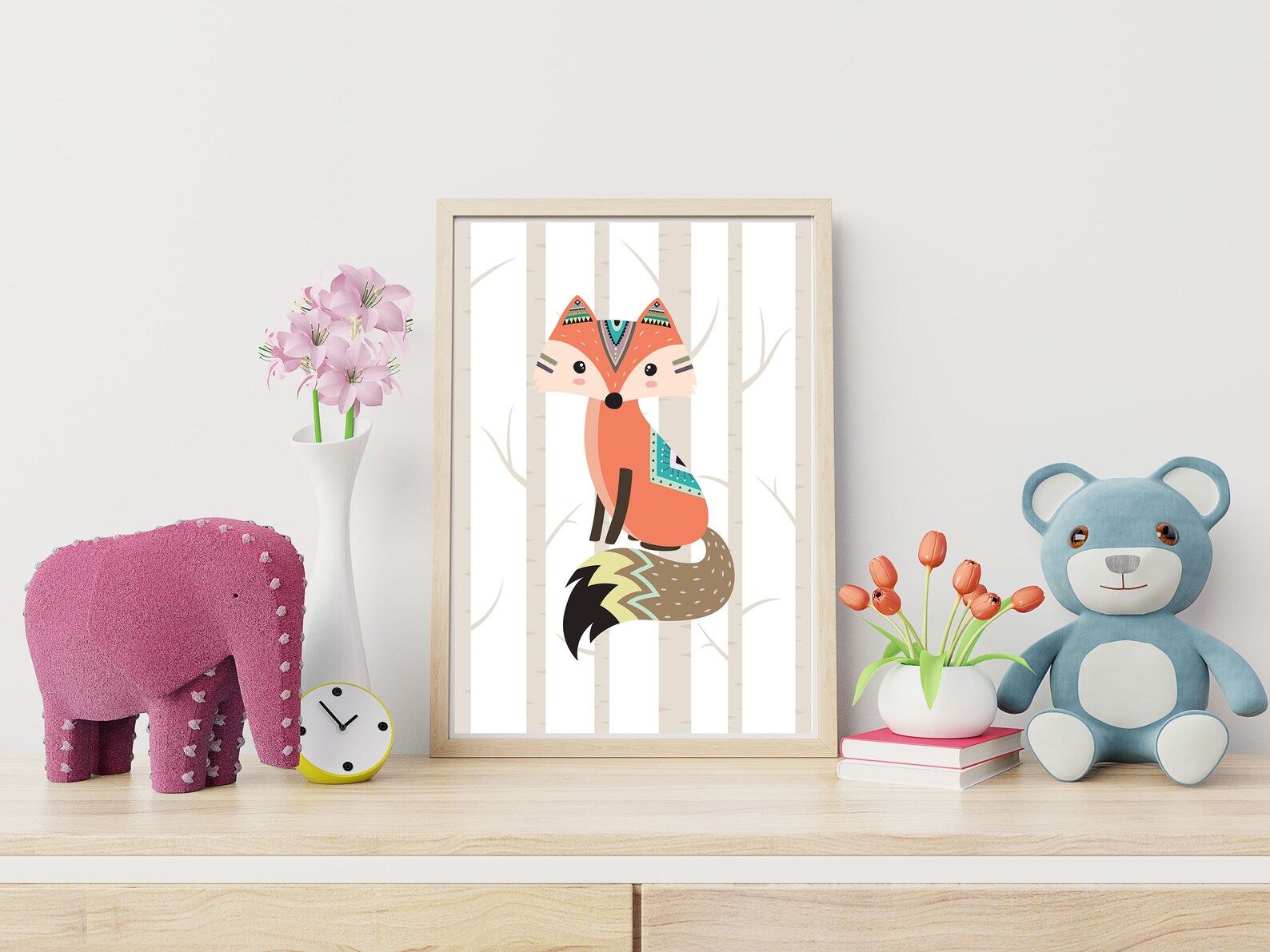 Woodland Tribal Animals, Woodland Animals Print, Tribal Nursery Wall ...