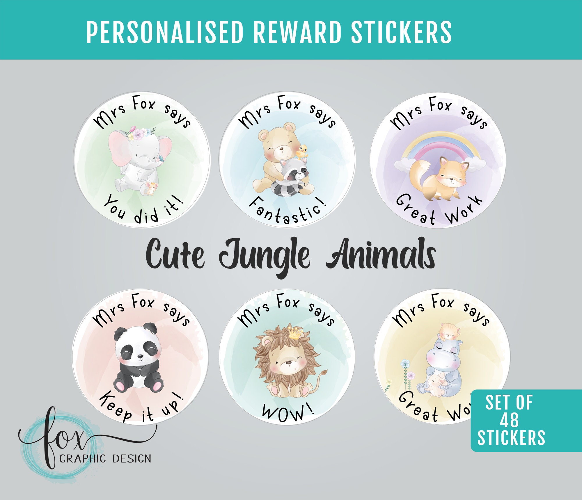 Cute Jungle Animal Personalised Teacher Stickers Personalised - Etsy UK