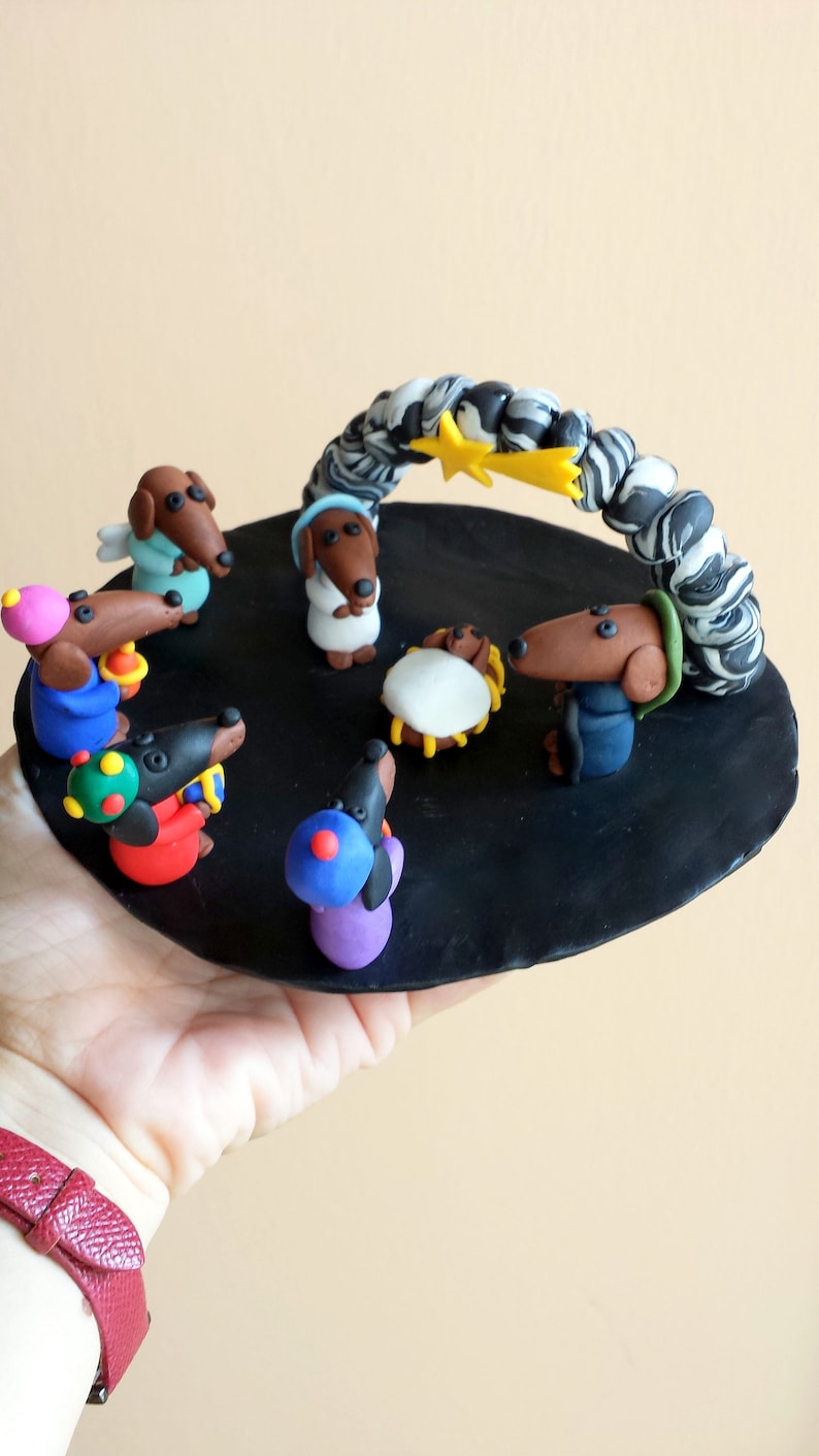 Dachshund dog nativity scene in polymer clay pet nativity for | Etsy