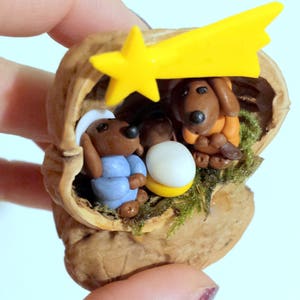 Dachshund dog nativity set in a walnut shell nativity scene | Etsy