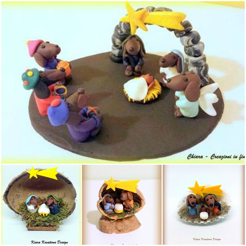Dachshund dog nativity scene in polymer clay handmade | Etsy