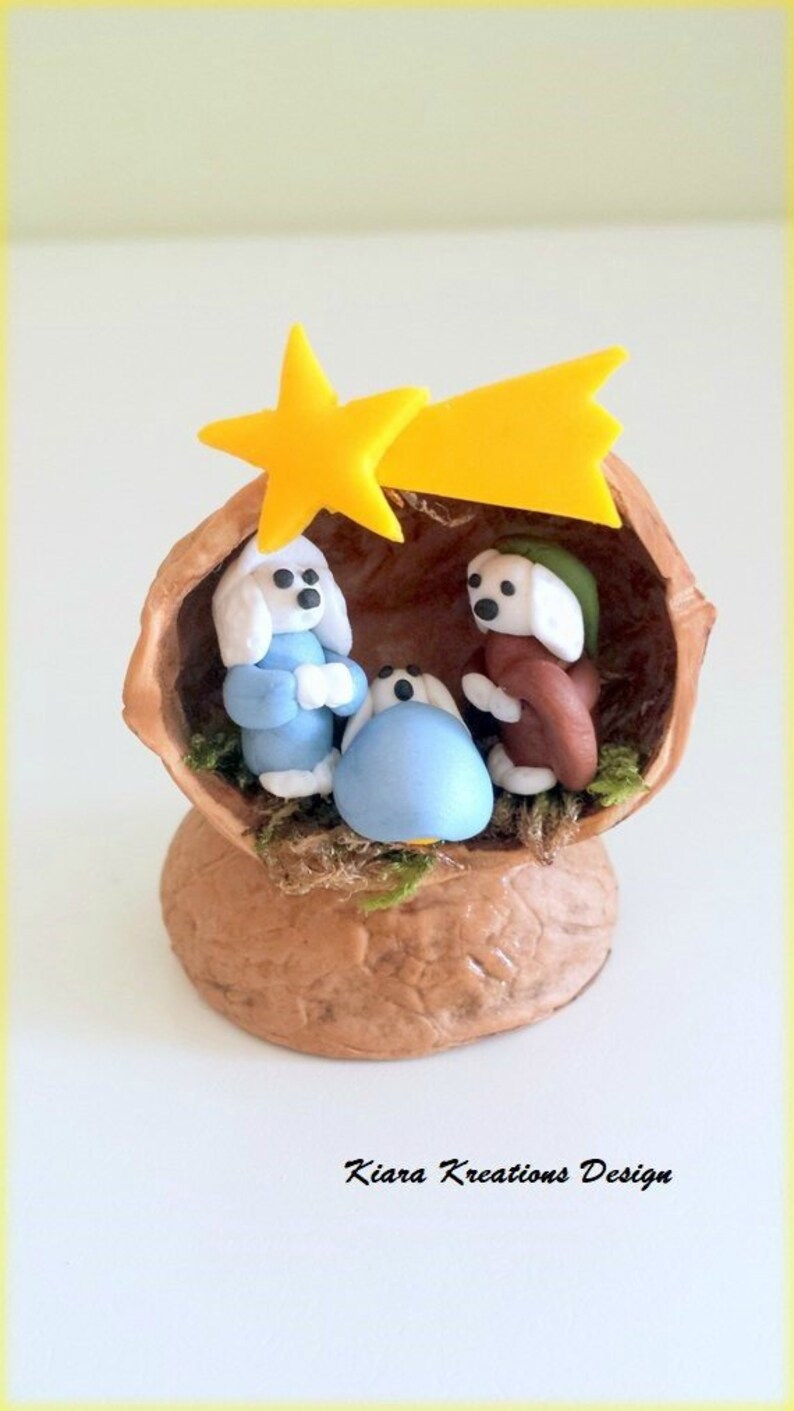 Bichon frise dog nativity scene in polymer clay miniature | Etsy