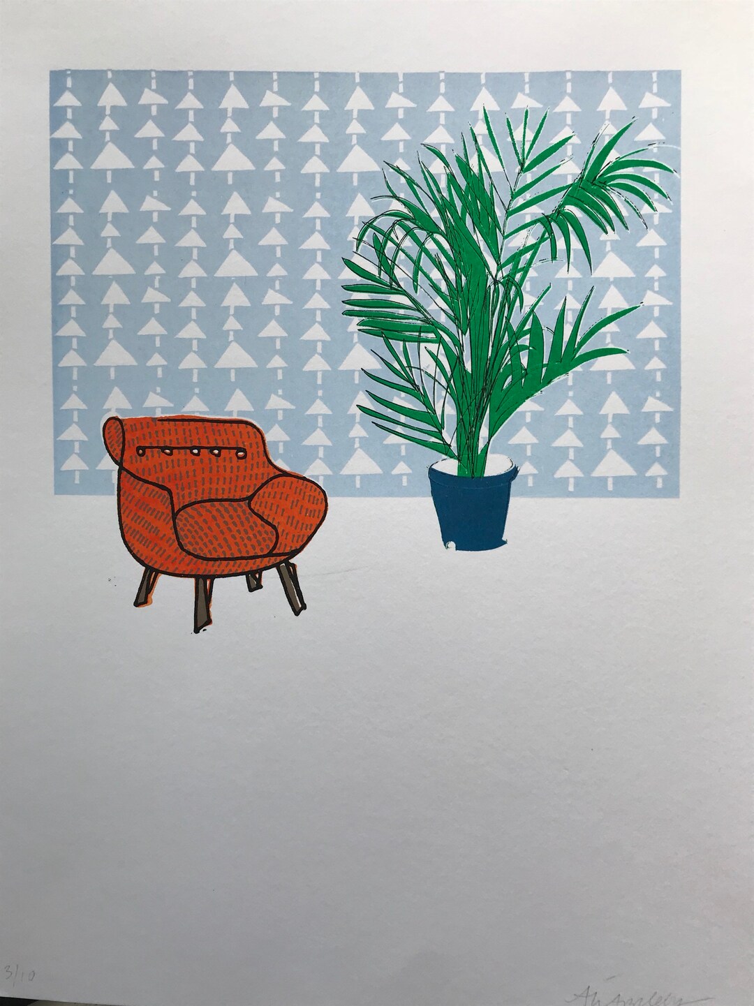 Limited Edition Screenprint: Chair, Plant & Wallpaper - Etsy