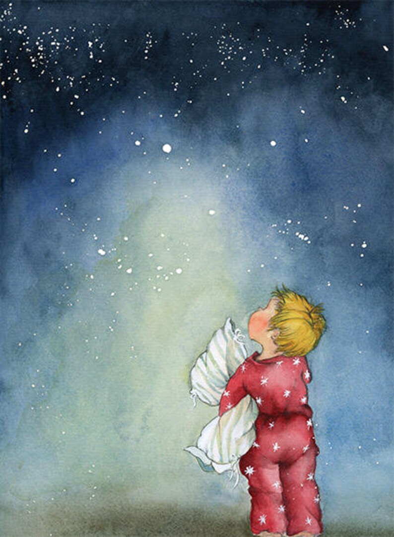 Sky Kids Creative Watercolor Poster Drawing Night Room Children Blue ...