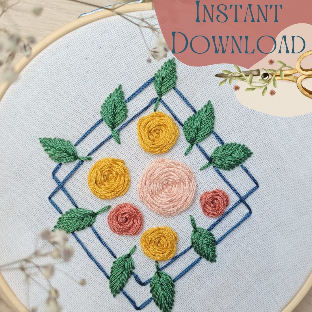 PDF Embroidery Pattern, Rose Embroidery Design, Modern Hand Embroidery ...