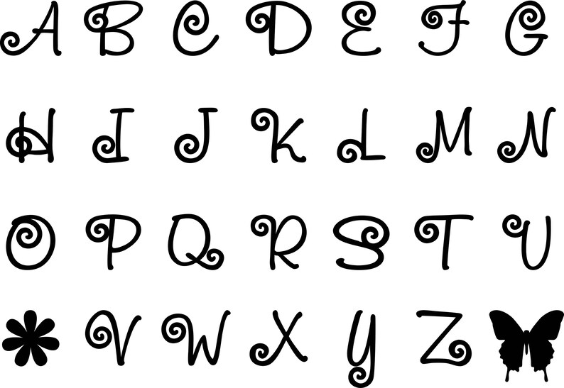 Swirly Fonts Font Full Upper Case Alphabet Cutting File | Etsy