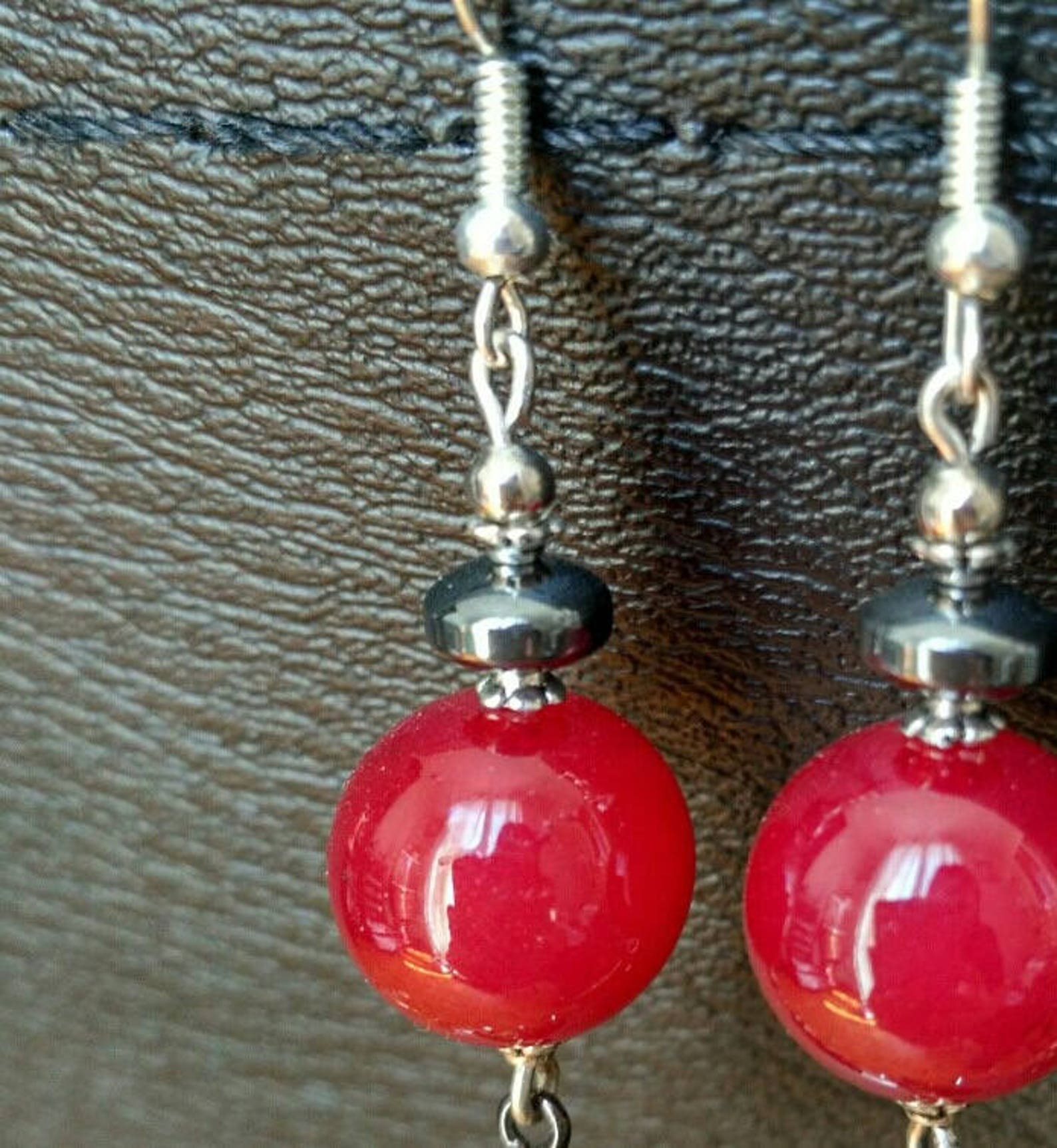 Boucles d'oreilles Perles rouge vif et Hématite - Etsy France