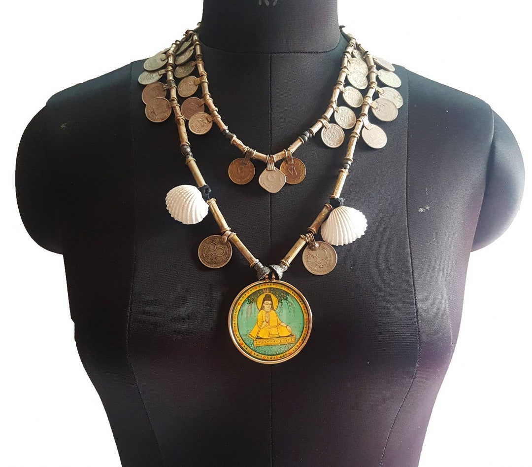 Banjara Handmade Painted Budh Pendant Shell With Sterling Silver Base ...