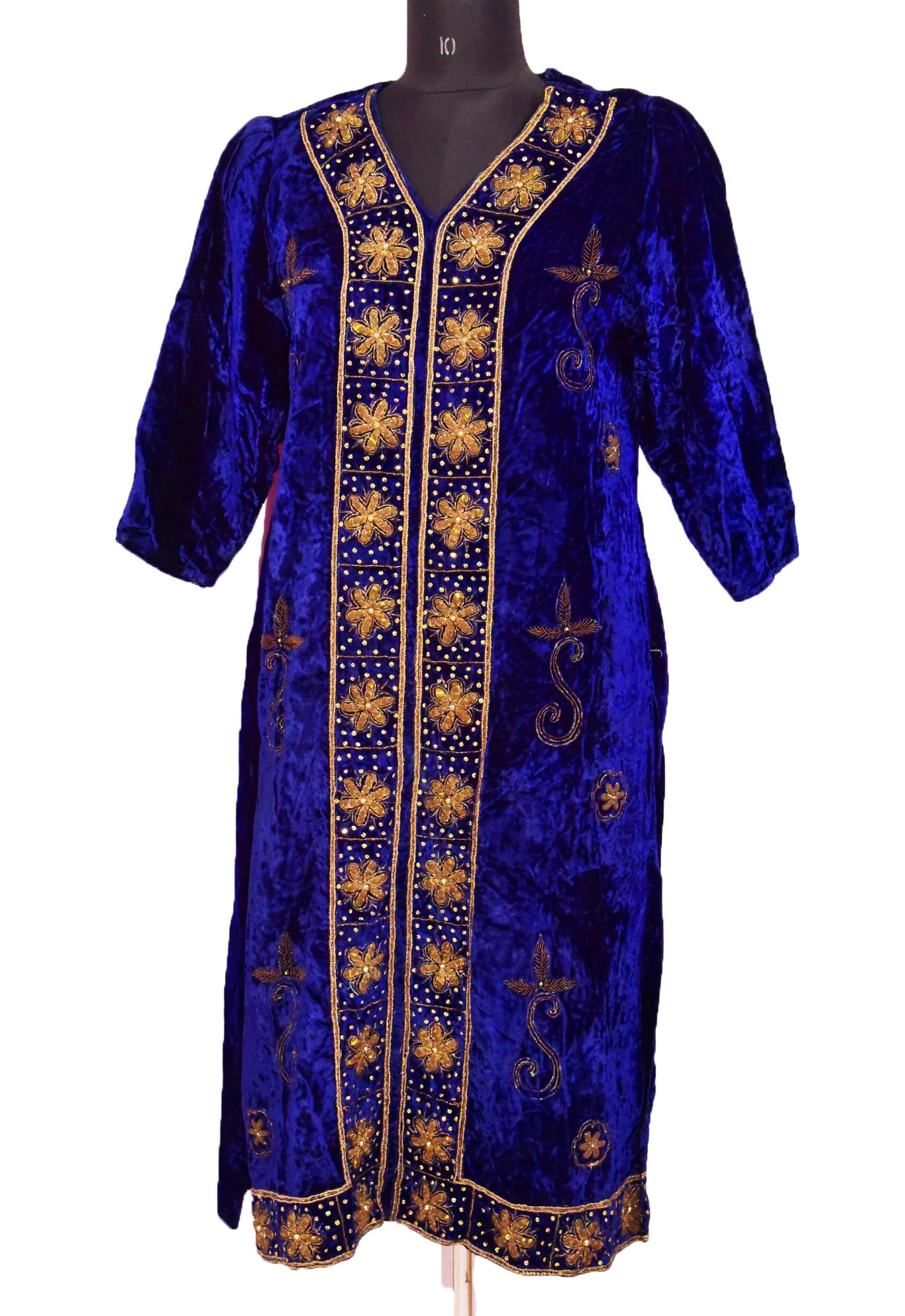 Vintage Velvet Kaftan - Indian Robe - Embroidered Gown - Royal Blue ...