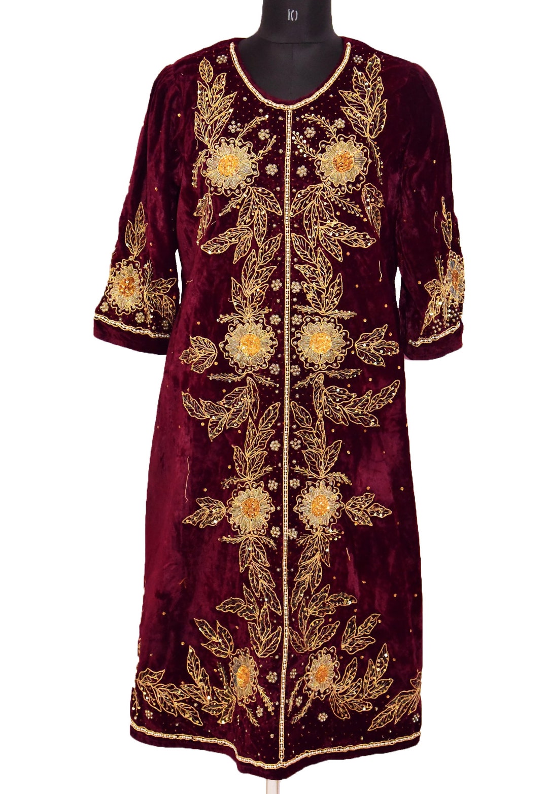 Antique Velvet Kaftan - Indian Robe - Embroidered Gown - Royal Dress ...