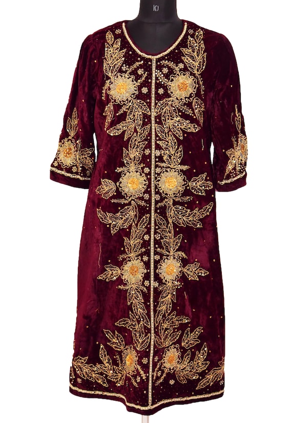 Antique Velvet Kaftan Indian Robe Embroidered Gown Royal - Etsy