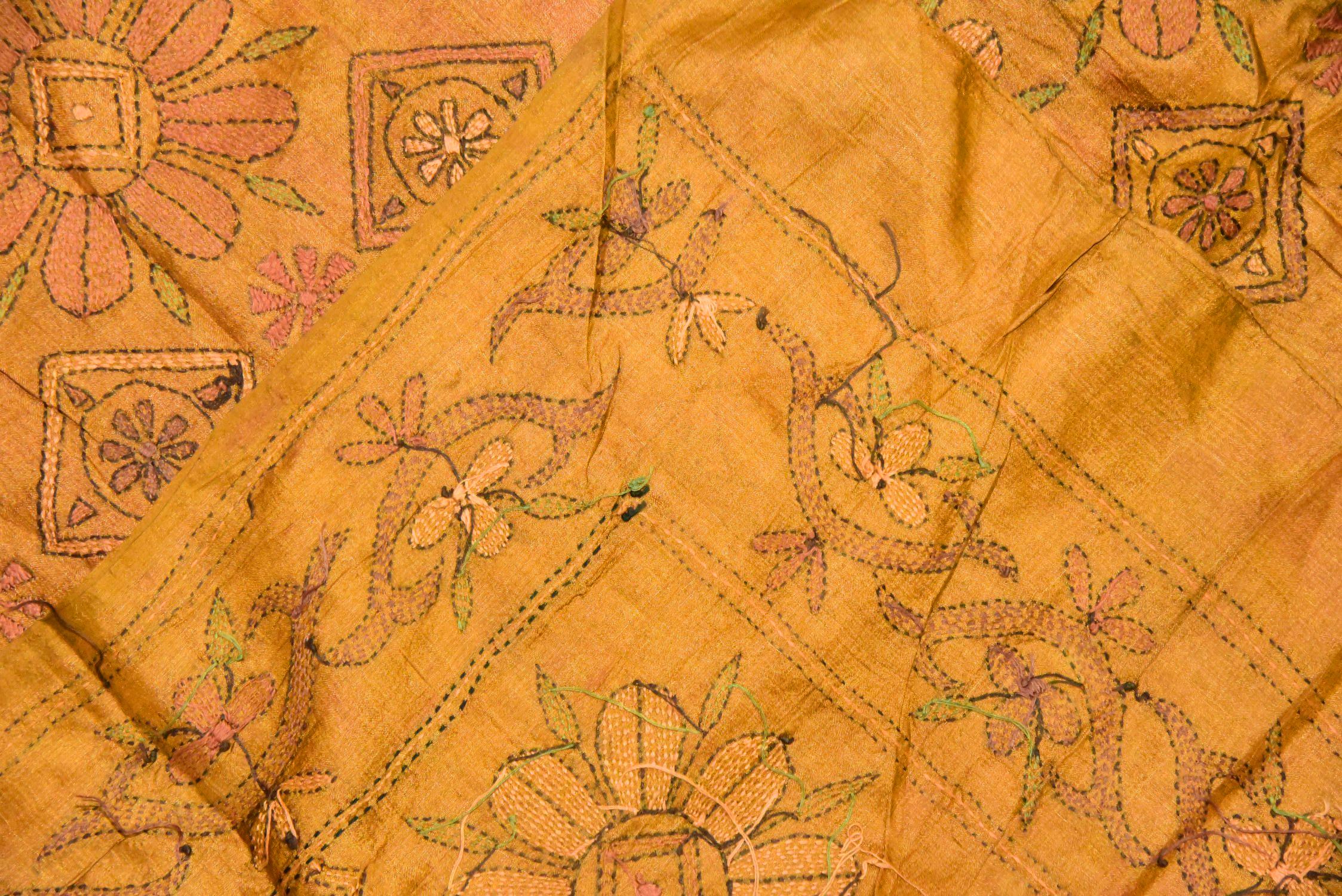 Vintage Amazing Indian West Bengal Red & Brown Saree Fabric 100% Pure ...