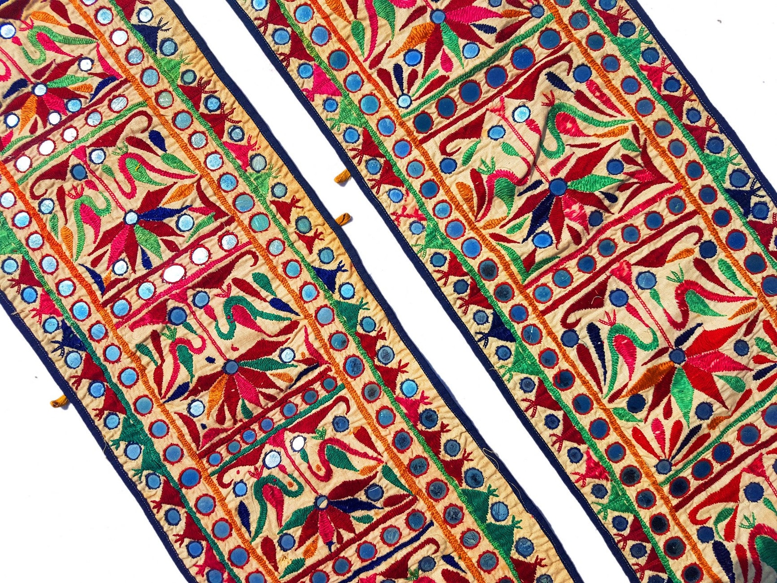 Vinage Gujarati Doorway Decor, Wall Hanging, Handmade Embroidery Mirror ...