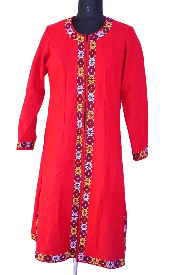 Antique Indian Kashmiri Vintage Red Long Jacket Women… - Gem