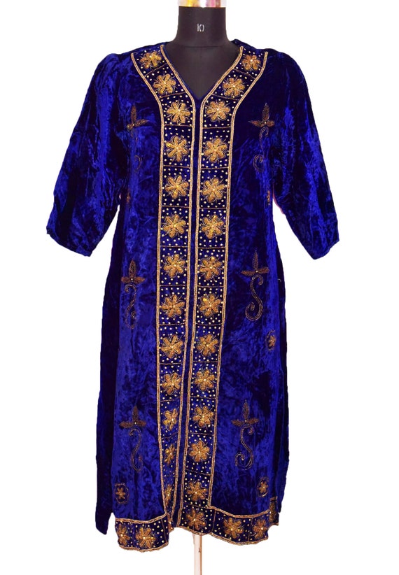 Vintage Velvet Kaftan Indian Robe Embroidered Gown Royal | Etsy