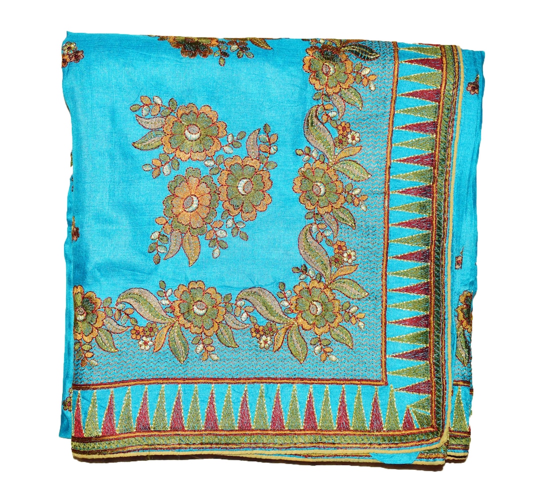 Vintage BLUE Amazing Beautiful Heavy Saree Fabric 100% Pure Silk ...