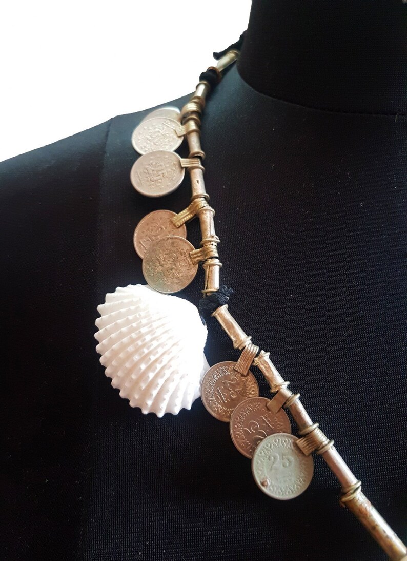 Vintage Beautiful Banjara Antique Old Shell Cowrie Coins Necklace Kuchi ...