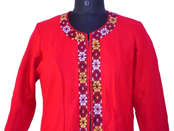 Antique Indian Kashmiri Vintage Red Long Jacket Women… - Gem