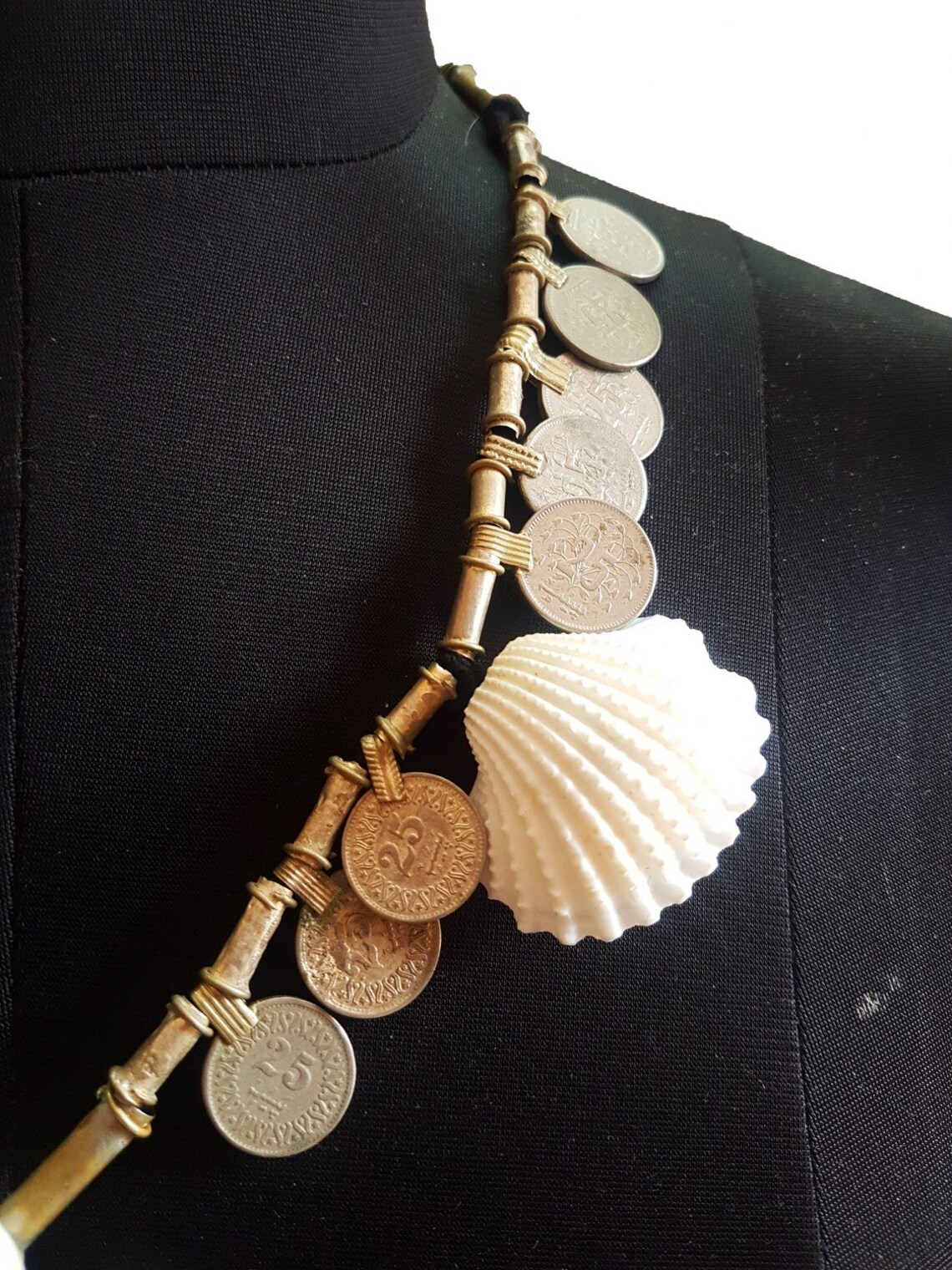 Vintage Beautiful Banjara Antique Old Shell Cowrie Coins Necklace Kuchi ...