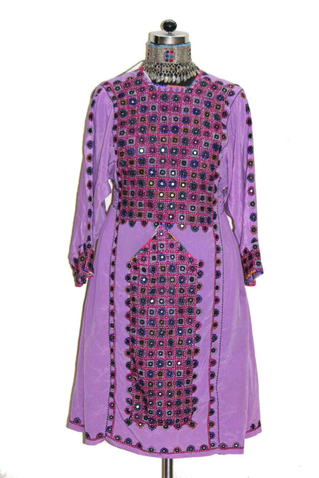 Vintage Pakistan Afghan Dress Hand Embroidery Mirror Work Gypsy Tunic ...