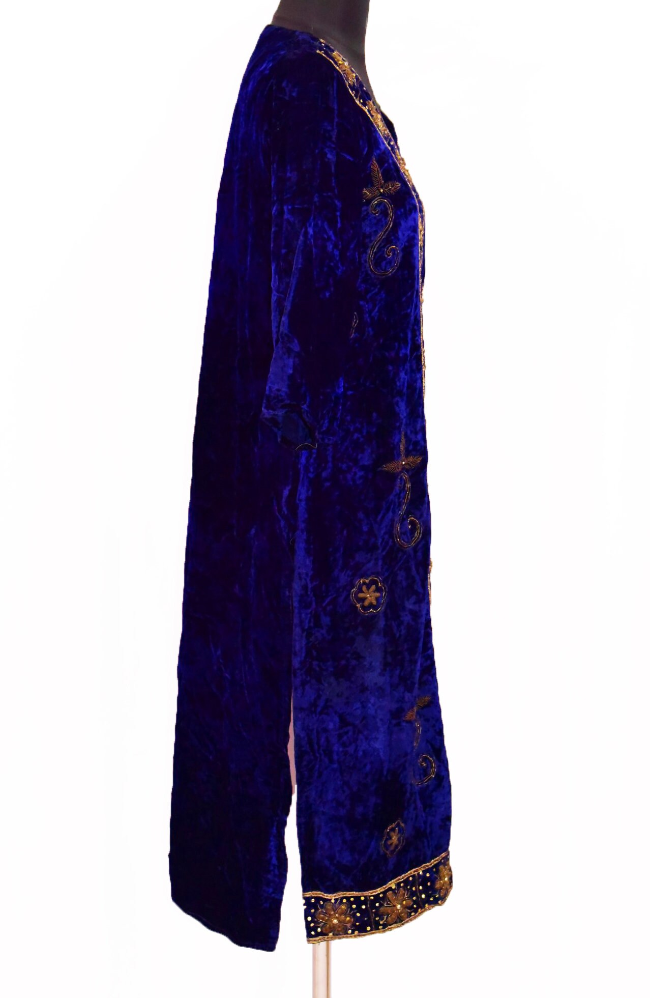 Vintage Velvet Kaftan - Indian Robe - Embroidered Gown - Royal Blue ...