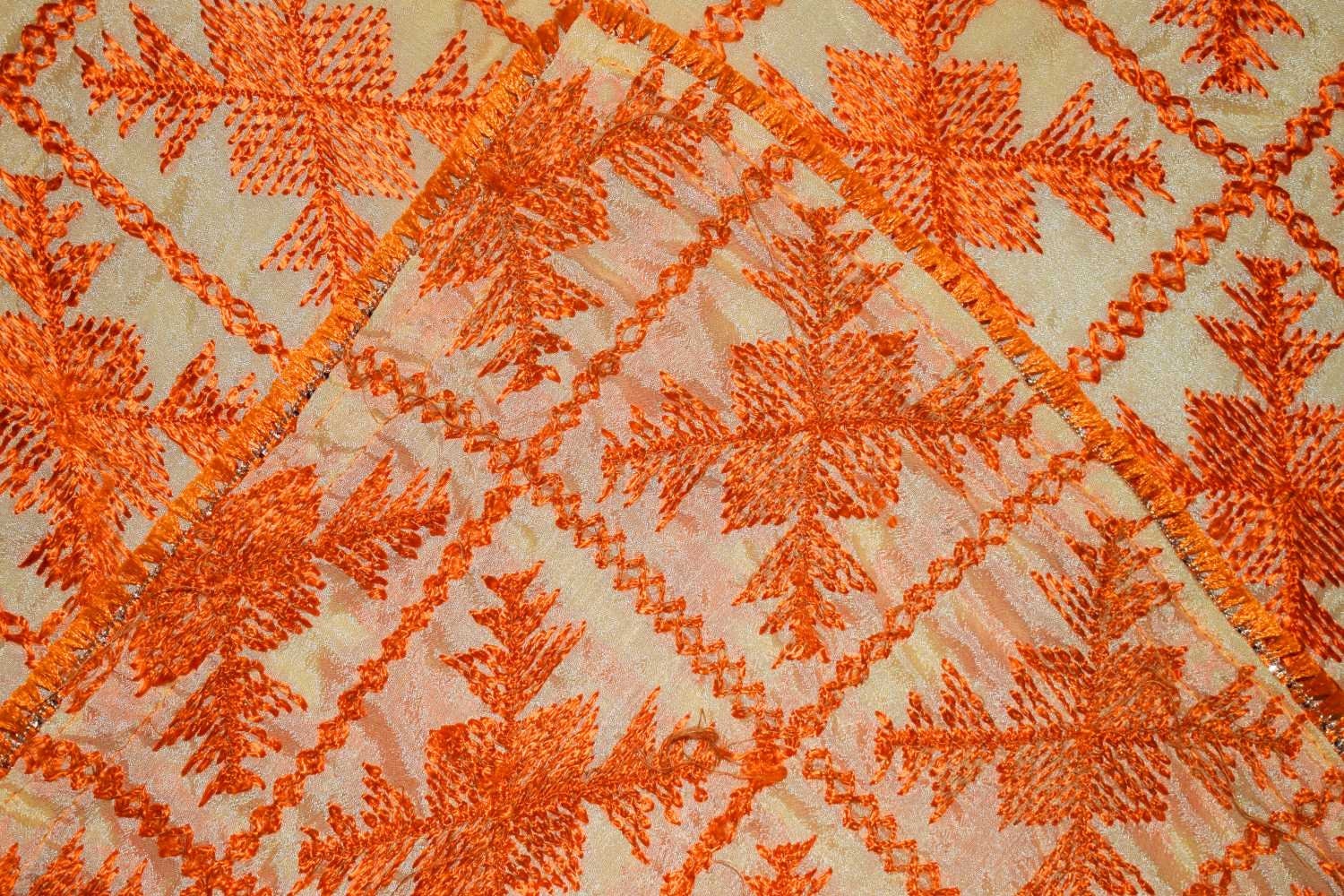 Vintage Indian Punjabi Stole Cream Color Scarf Long Orange Hand ...