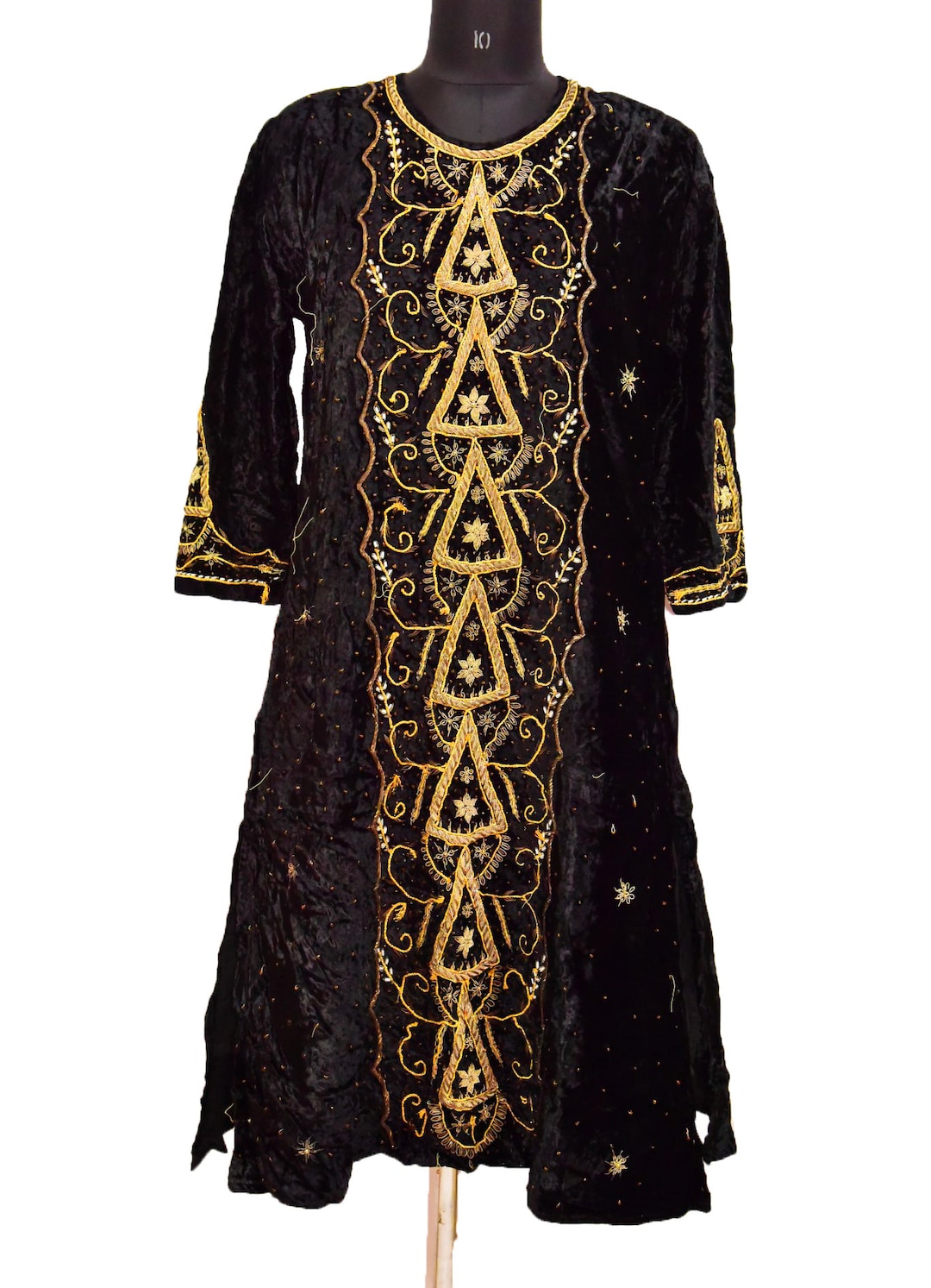 Antique Velvet Kaftan - Indian Robe - Old Embroidered Gown - Royal ...