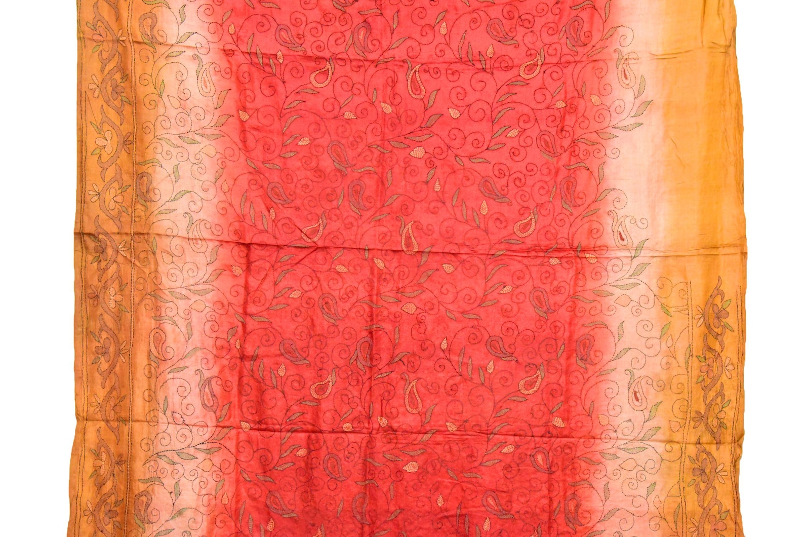 Vintage Amazing Indian West Bengal Red & Brown Saree Fabric 100% Pure ...