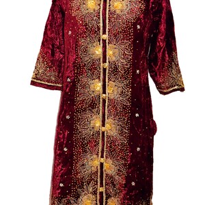 Vintage Velvet Kaftan - Indian Robe - Gold Embroidered Gown - Royal Red ...
