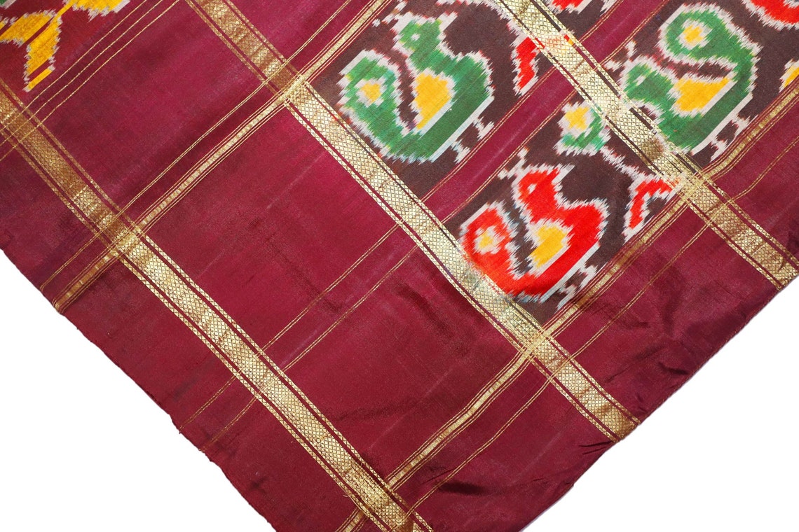 Vintage Indian Patola Printed Beautiful Saree 100% Pure Silk Fabric ...