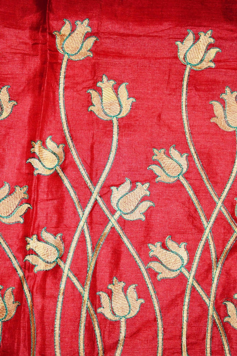 Vintage Hot Red Beautiful Border Banarasi Saree Fabric 100% Pure Silk ...