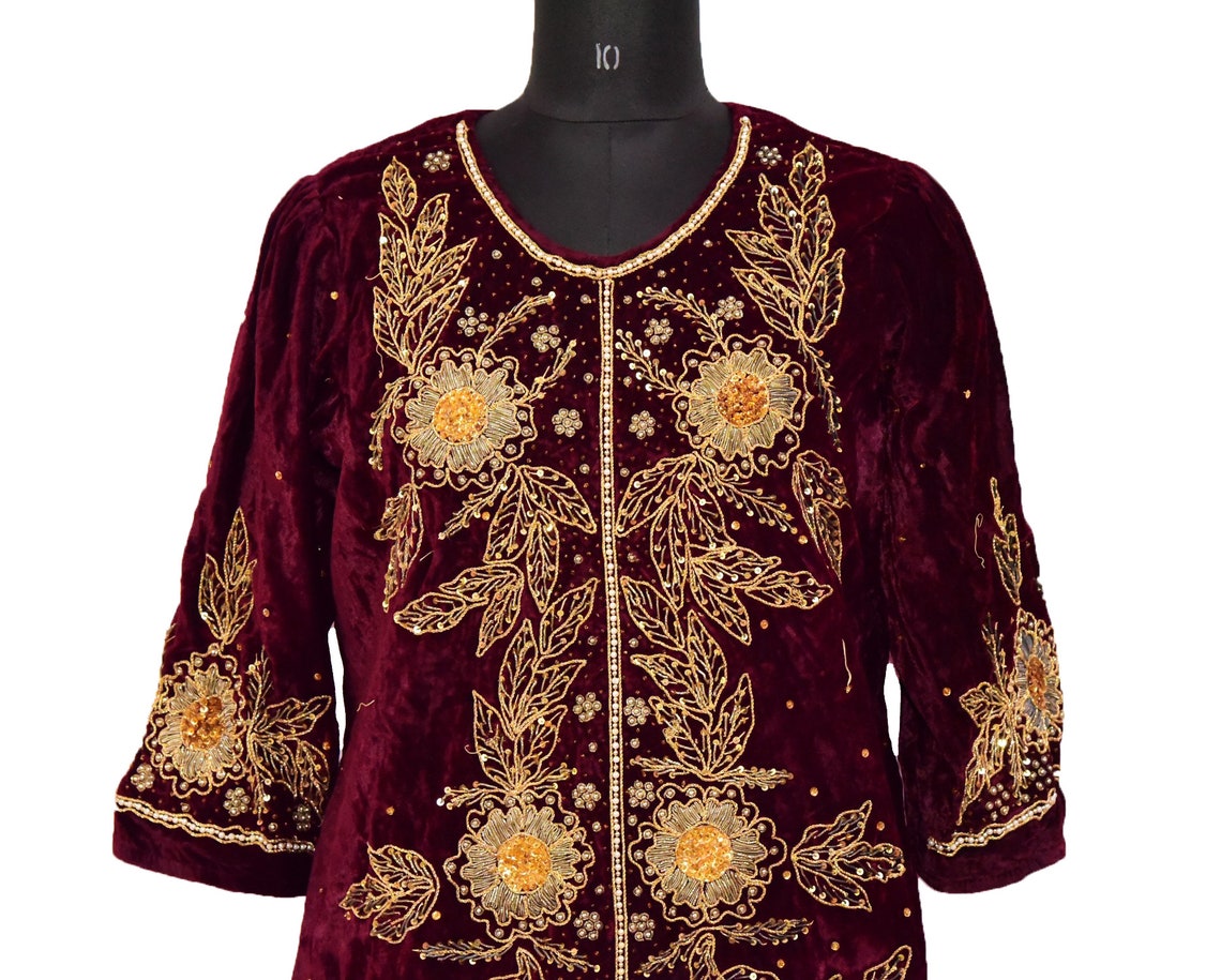 Antique Velvet Kaftan Indian Robe Embroidered Gown Royal - Etsy