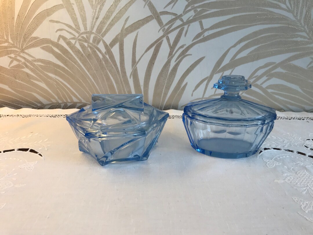Two Art Deco Blue Glass Dressing Table Trinket Dishes. - Etsy