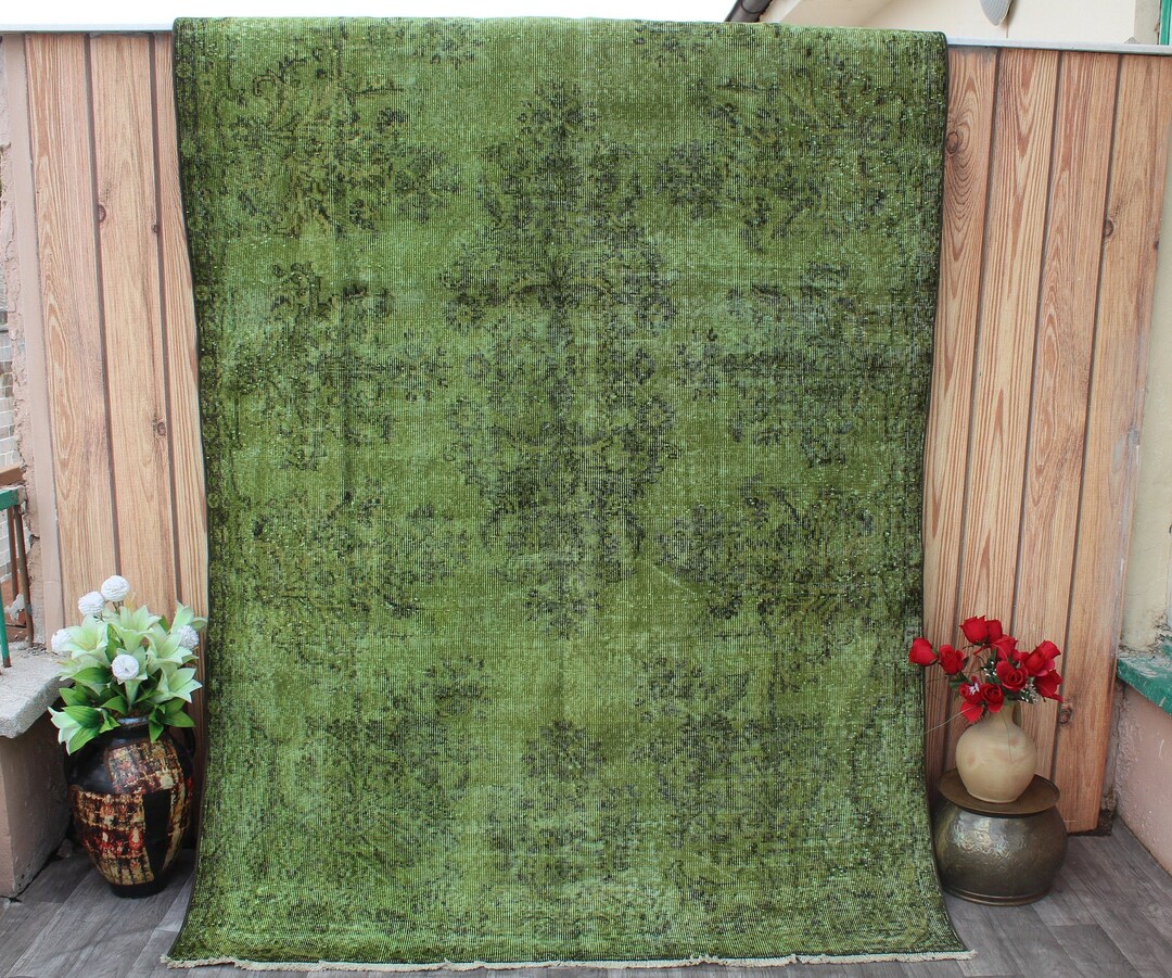 Turkish Large Rug, Large Green Rug, Overdpyed Green Rug, Livingroom Rug ...