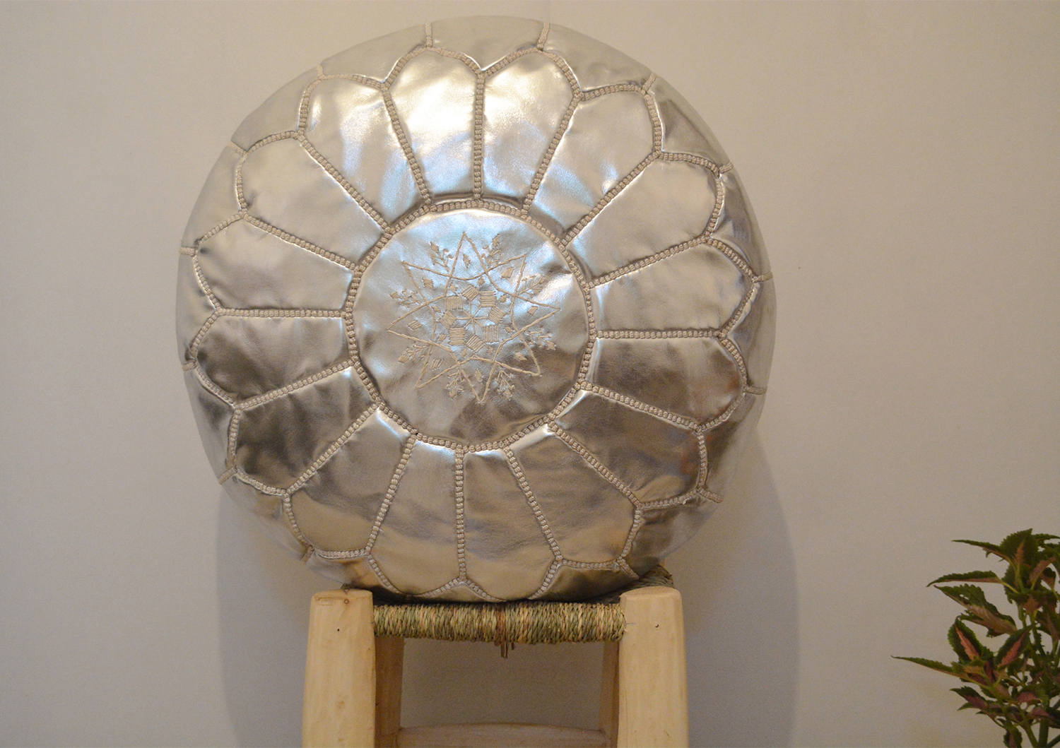 Silver Metallic Leather Pouf Moroccan Pouf Ottoman Pouffes | Etsy