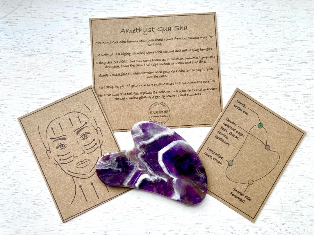 Amethyst Gua Sha Heart Tool Scraping Plate Crystal Master Healer Face ...