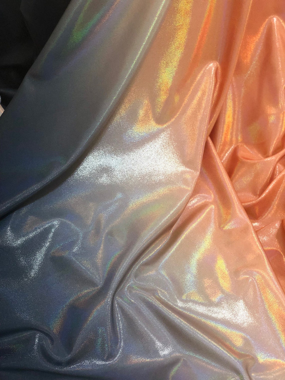 Ombre Print Holographic Mirror Foil Fabric (black/neon Orange) | (4 Way ...