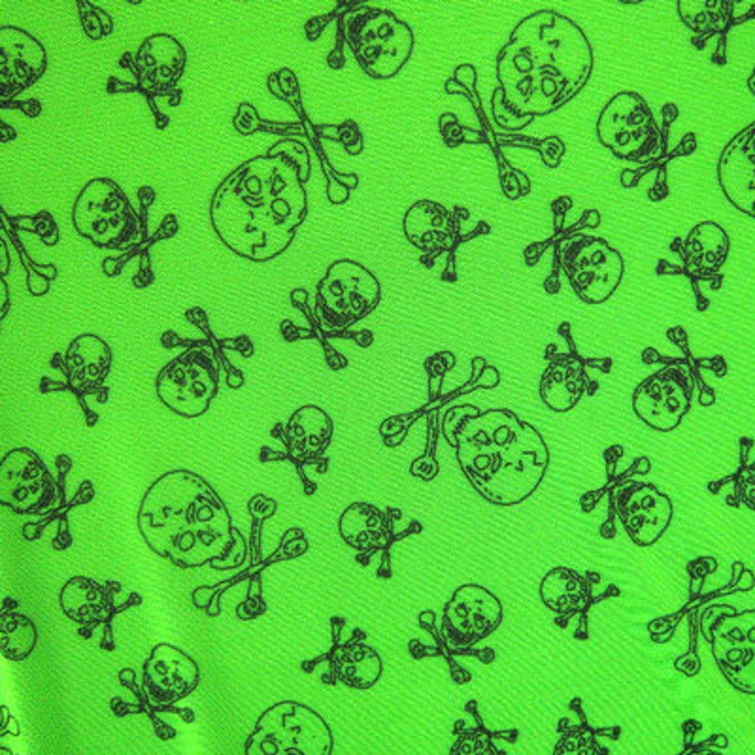 Skulls and Bones Printed on Poly Mesh Fabric (neon Green) | (4 Way ...