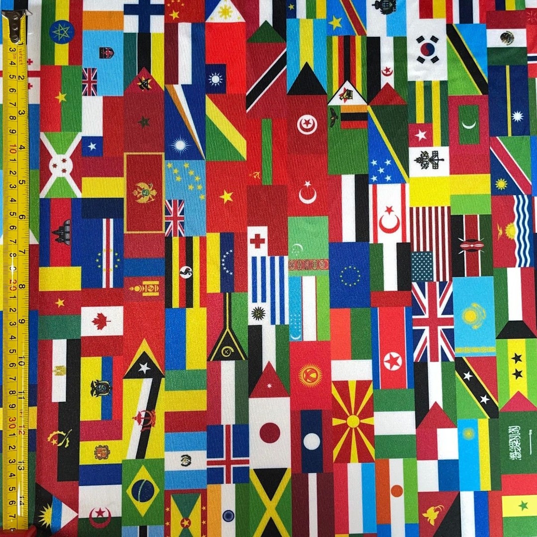 Different Country Flags Print on Poly Spandex Fabric | (4 Way Stretch ...