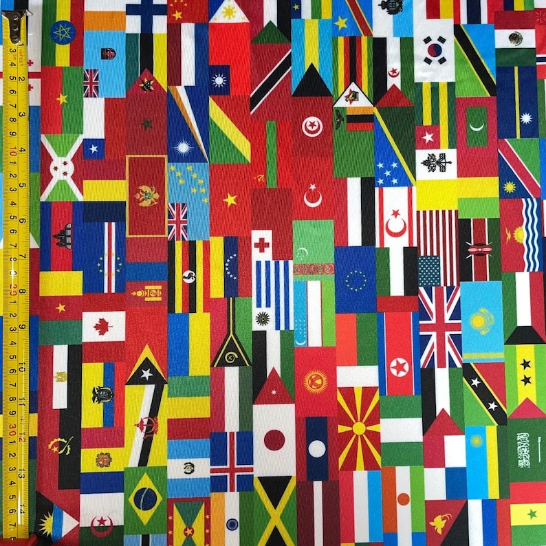Different Country Flags Print on Poly Spandex Fabric | (4 Way Stretch ...
