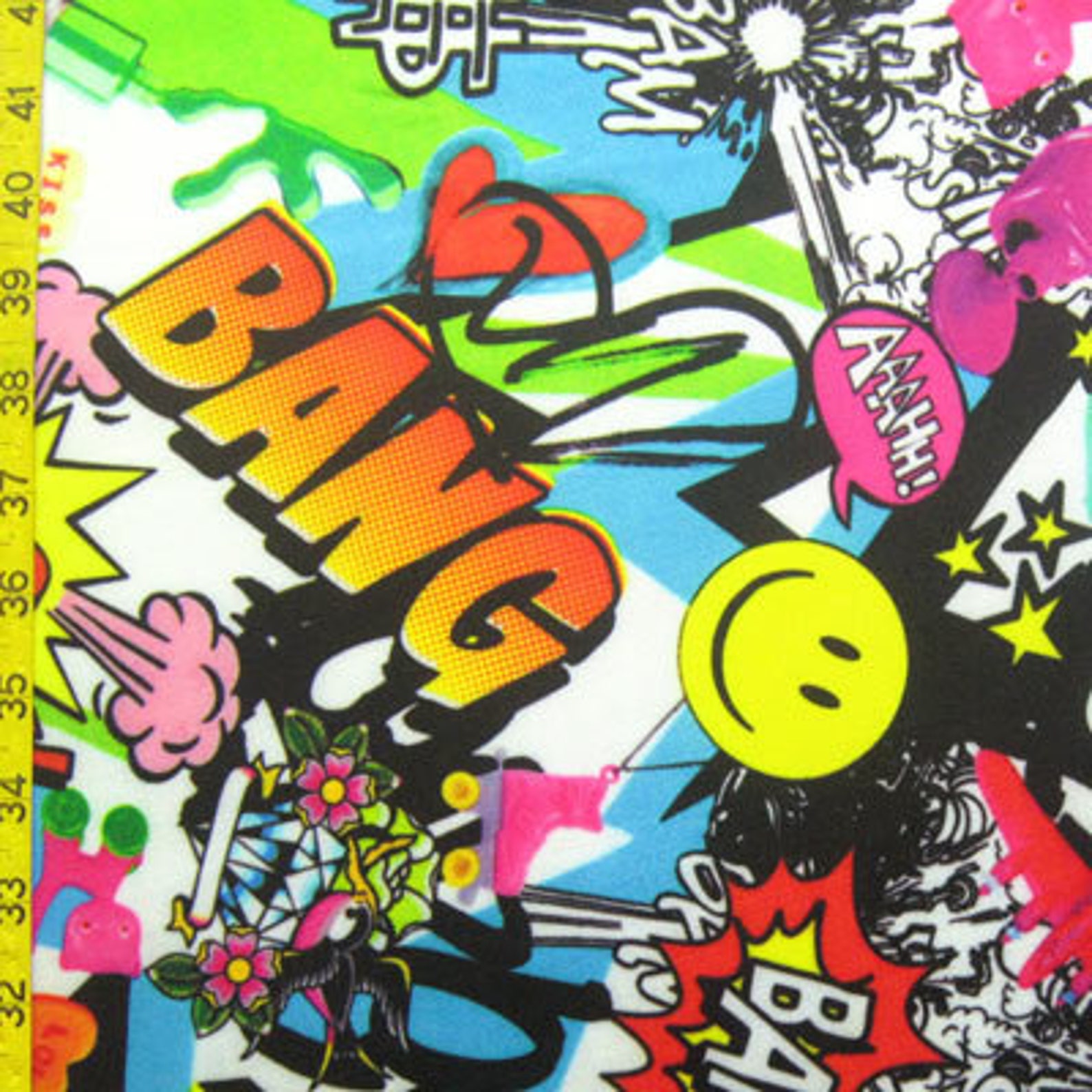 Bang Theme Graffiti Print on Poly Spandex Fabric | (4 Way Stretch/per ...