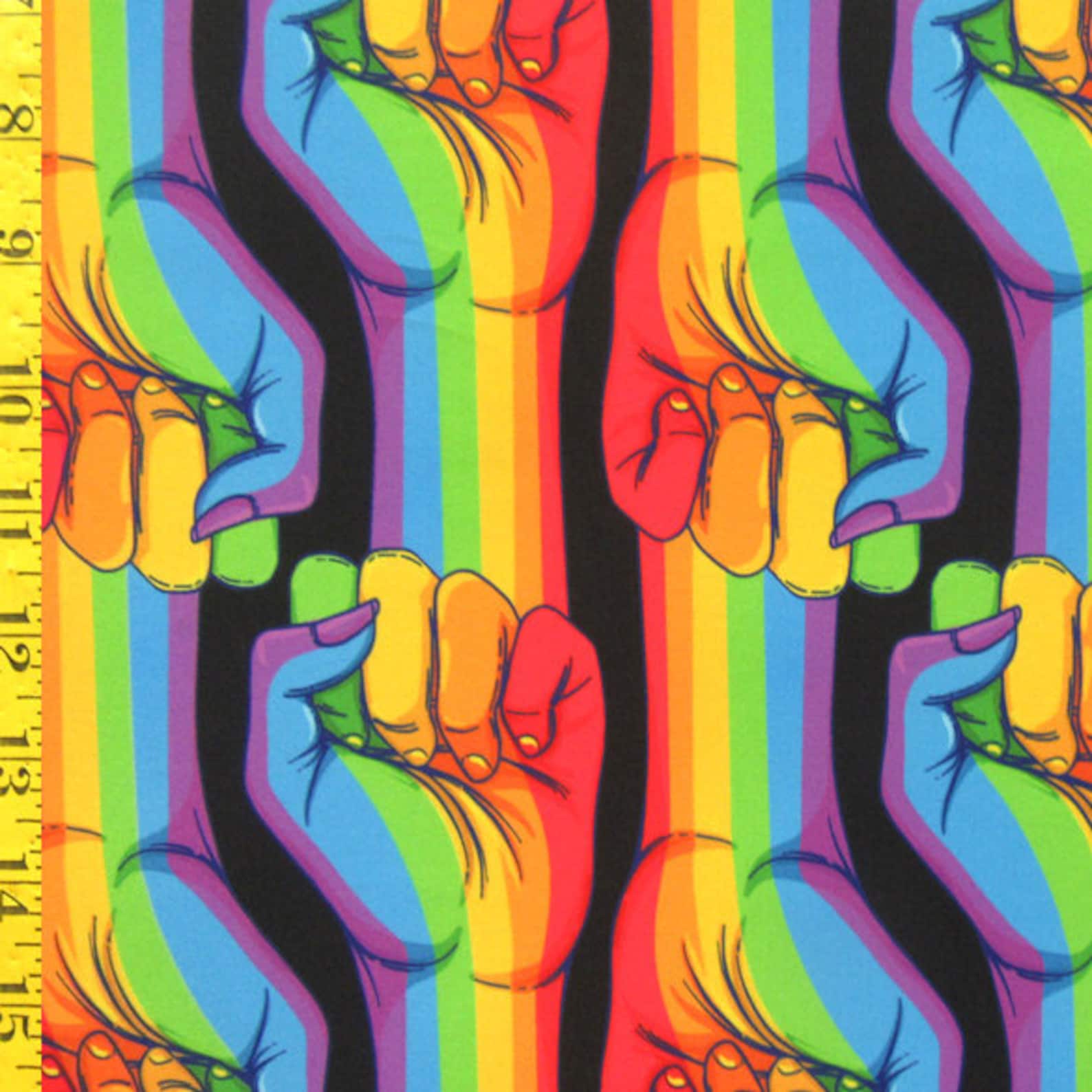 Rainbow Fist of Pride Print on Poly Spandex Fabric | (4 Way Stretch/per ...