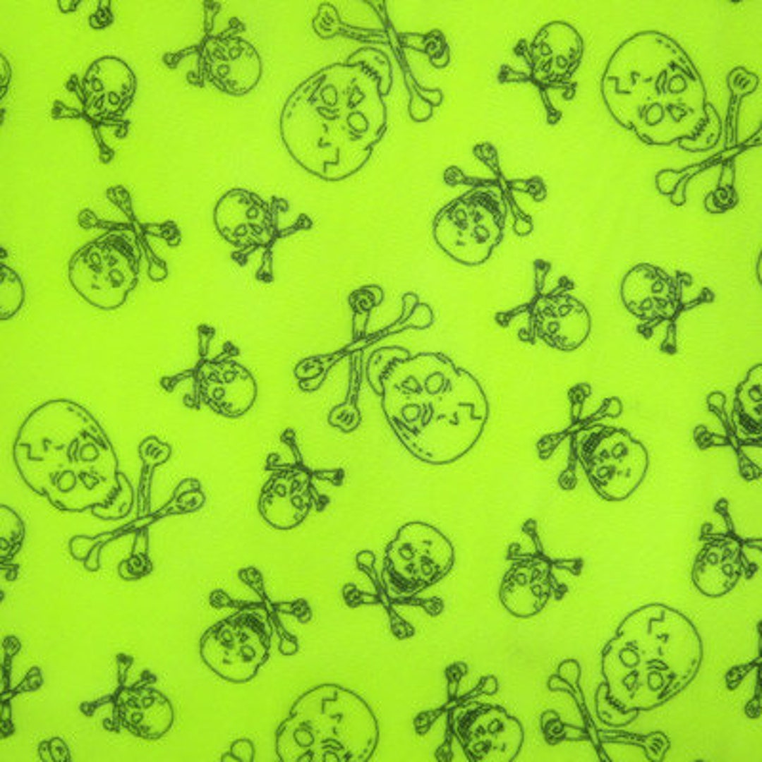 Skulls and Bones Printed on Poly Mesh Fabric (neon Yellow) | (4 Way ...