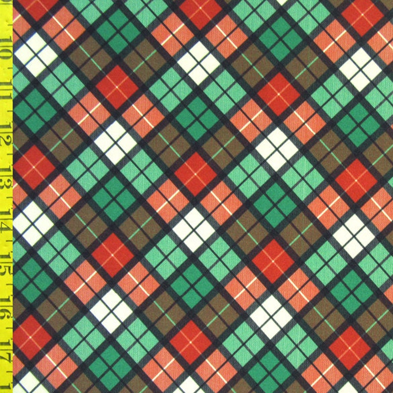 Christmas Diamond Plaid Print on Poly Spandex Fabric | (4 Way Stretch ...