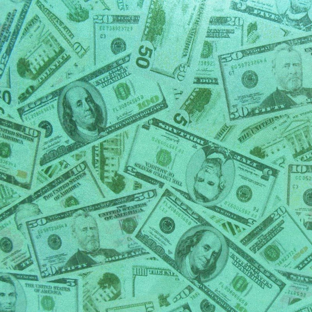 Holographic Money Print With Baby Blue Shiny Dots on Poly Spandex ...