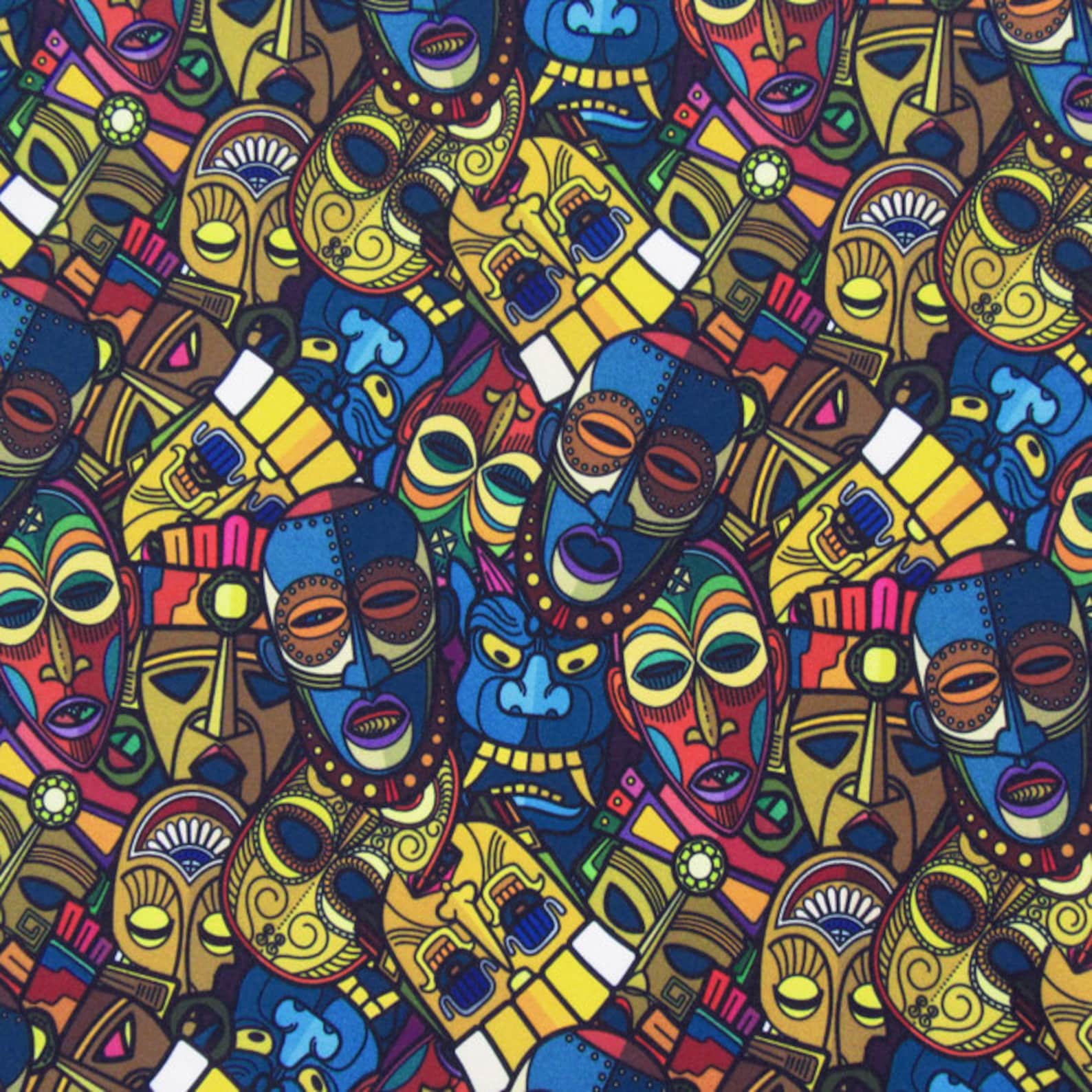 Tribal African Mask Print on Poly Spandex Fabric | (4 Way Stretch/per ...