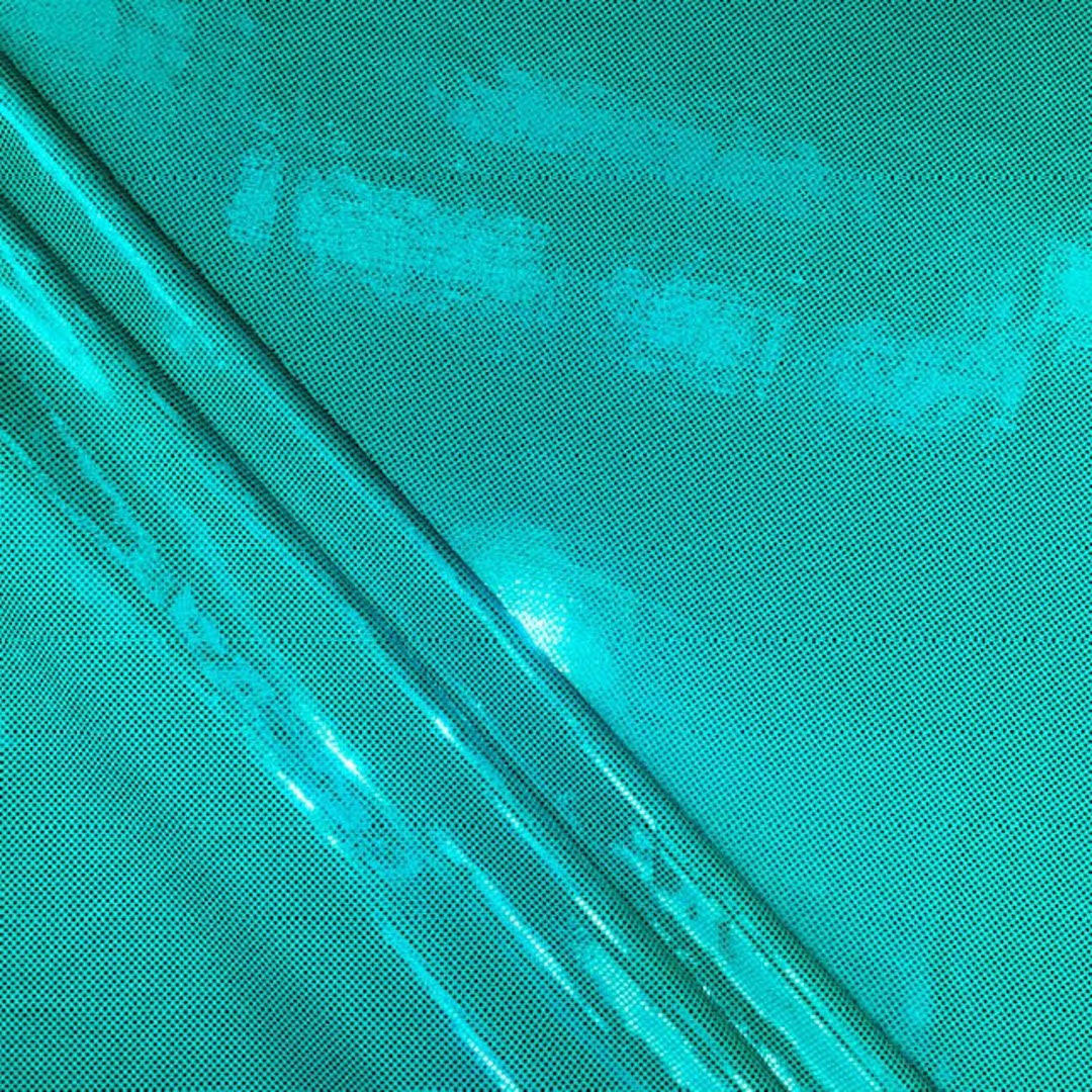 Turquoise Laser Foil With Dots on Turquoise Spandex Fabric | (4 Way ...